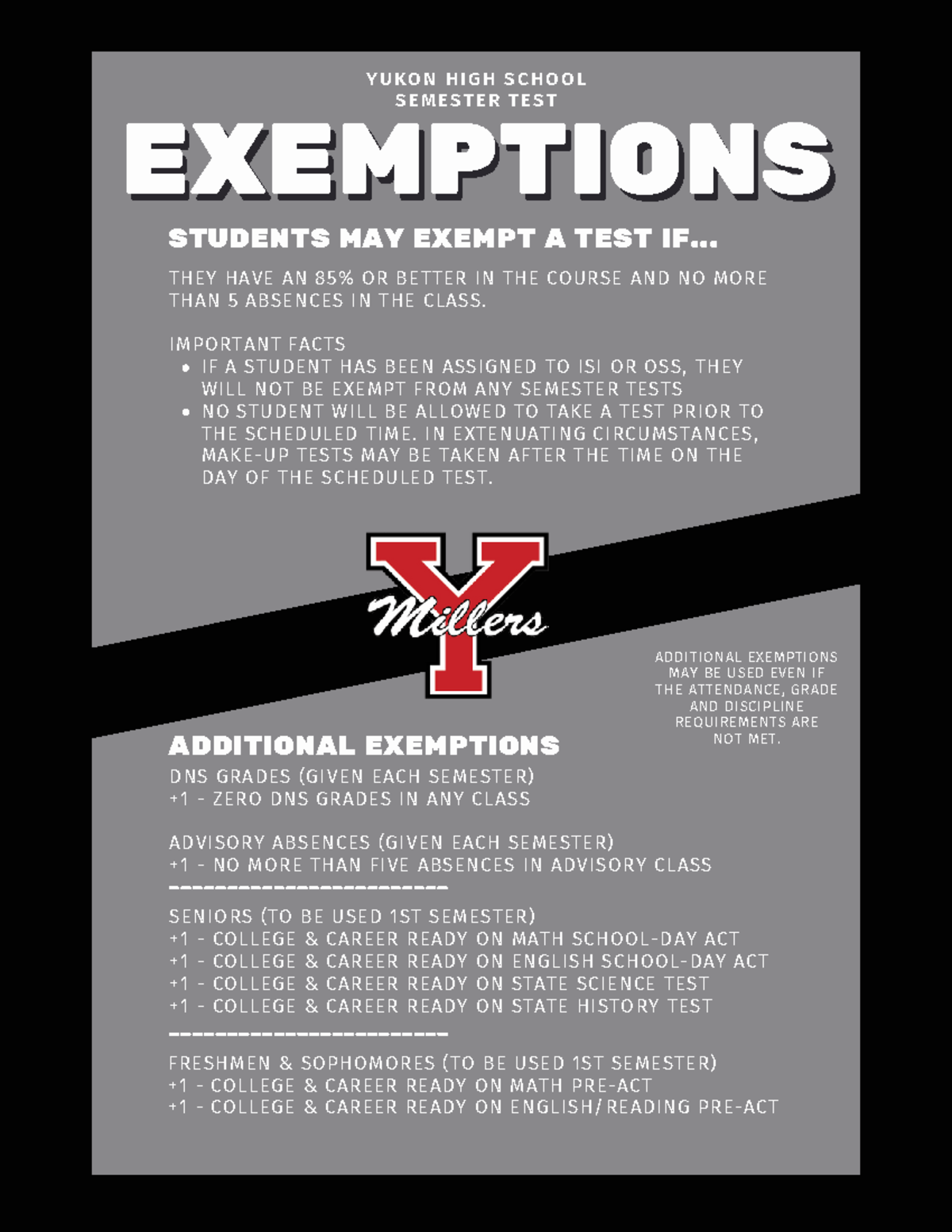 YHS Semester Test Exemptions (3) - EXEMPTIONSEXEMPTIONS STUDENTS MAY ...