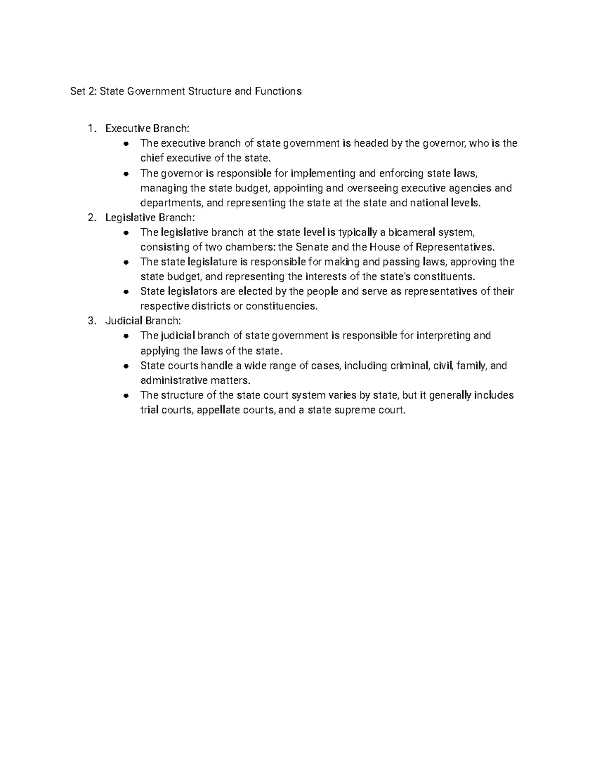 Set 2 State Government Structure and Functions - Set 2: State ...