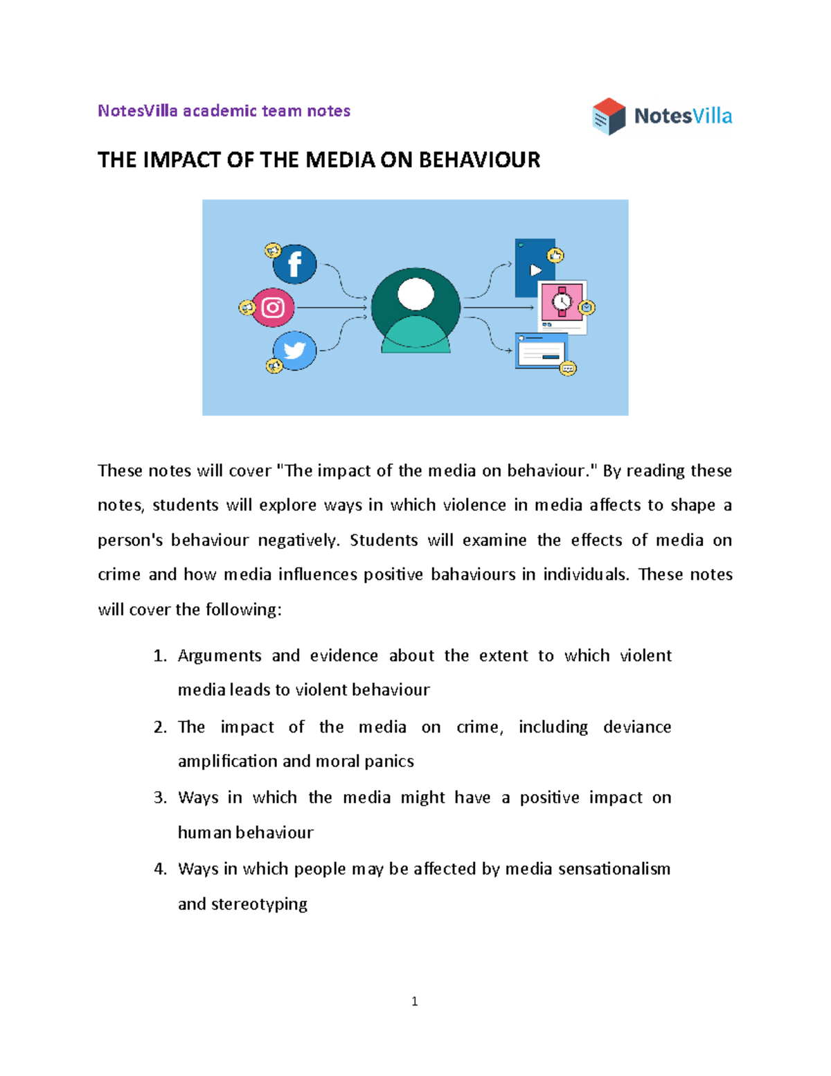 The impact of the media on behaviour - " By reading these notes ...