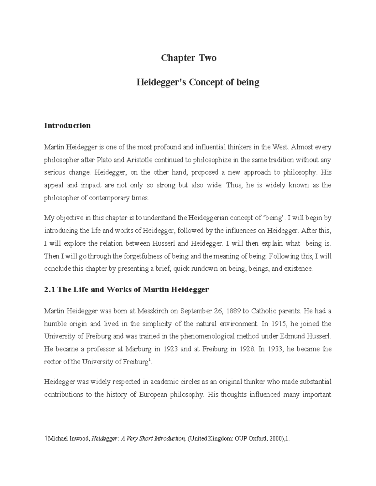 Chapter 2 - VERY GOOD - Chapter Two Heidegger's Concept of being ...