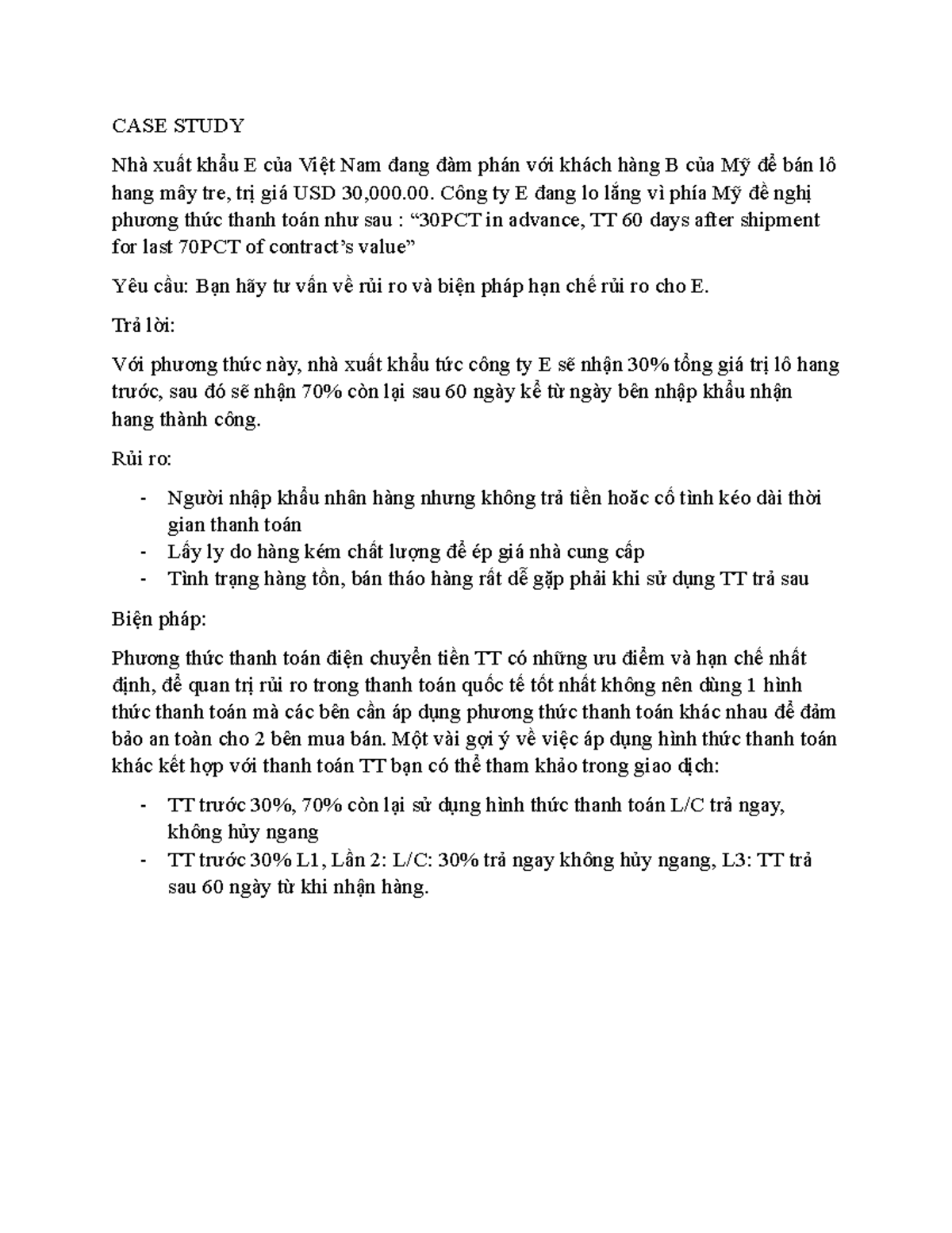 CASE Study 2 - Thanh toán - CASE STUDY Nhà xuất khẩu E của Việt Nam ...