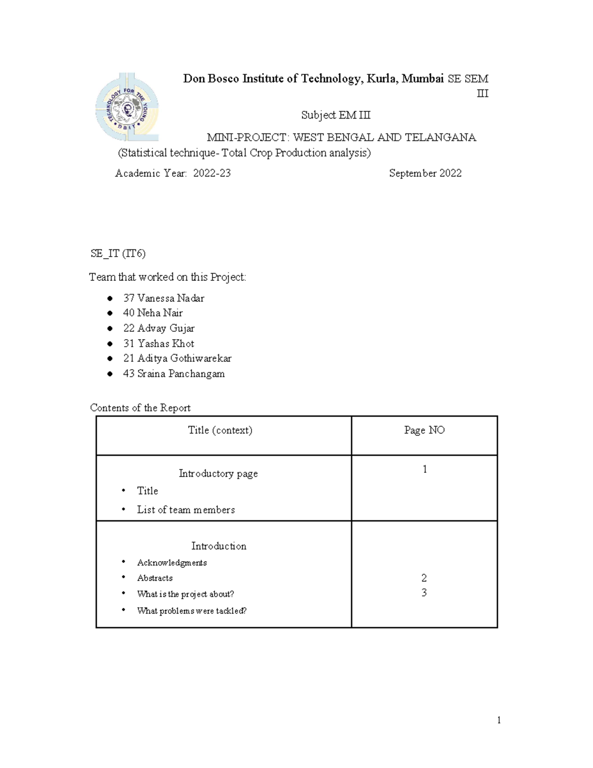 MPR$ - Maths Report Mini Project - Don Bosco Institute of Technology ...
