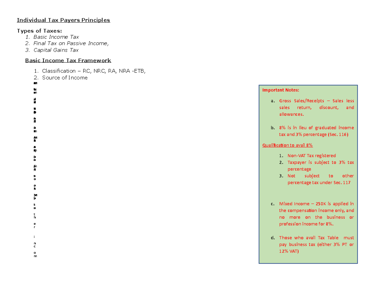 Individual Income Tax Framework - Individual Tax Payers Principles ...