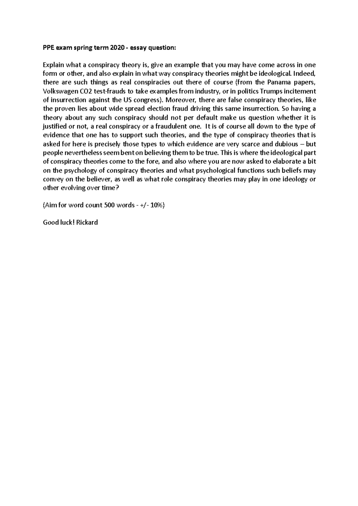 PPE sample exam - föreläsningsanteckningar 1232 - PPE exam spring term ...