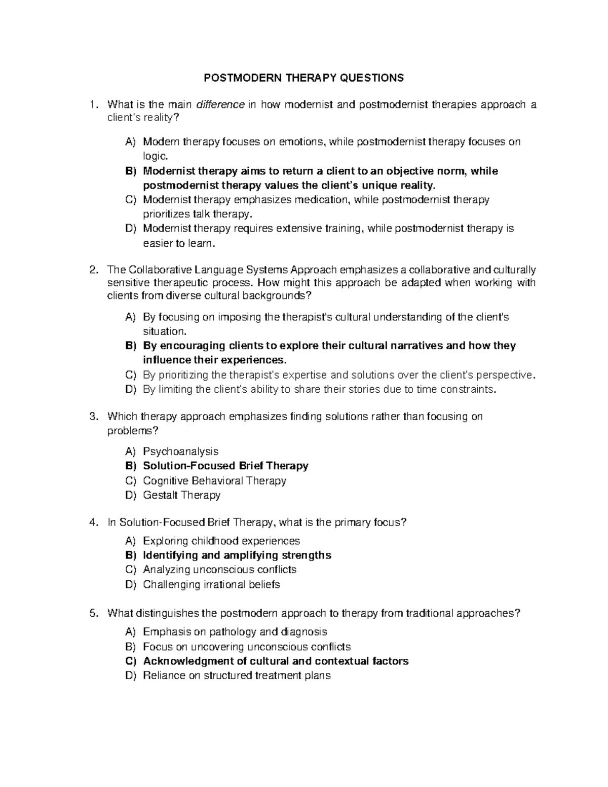 Postmodern- Therapy- Questions - POSTMODERN THERAPY QUESTIONS What is ...