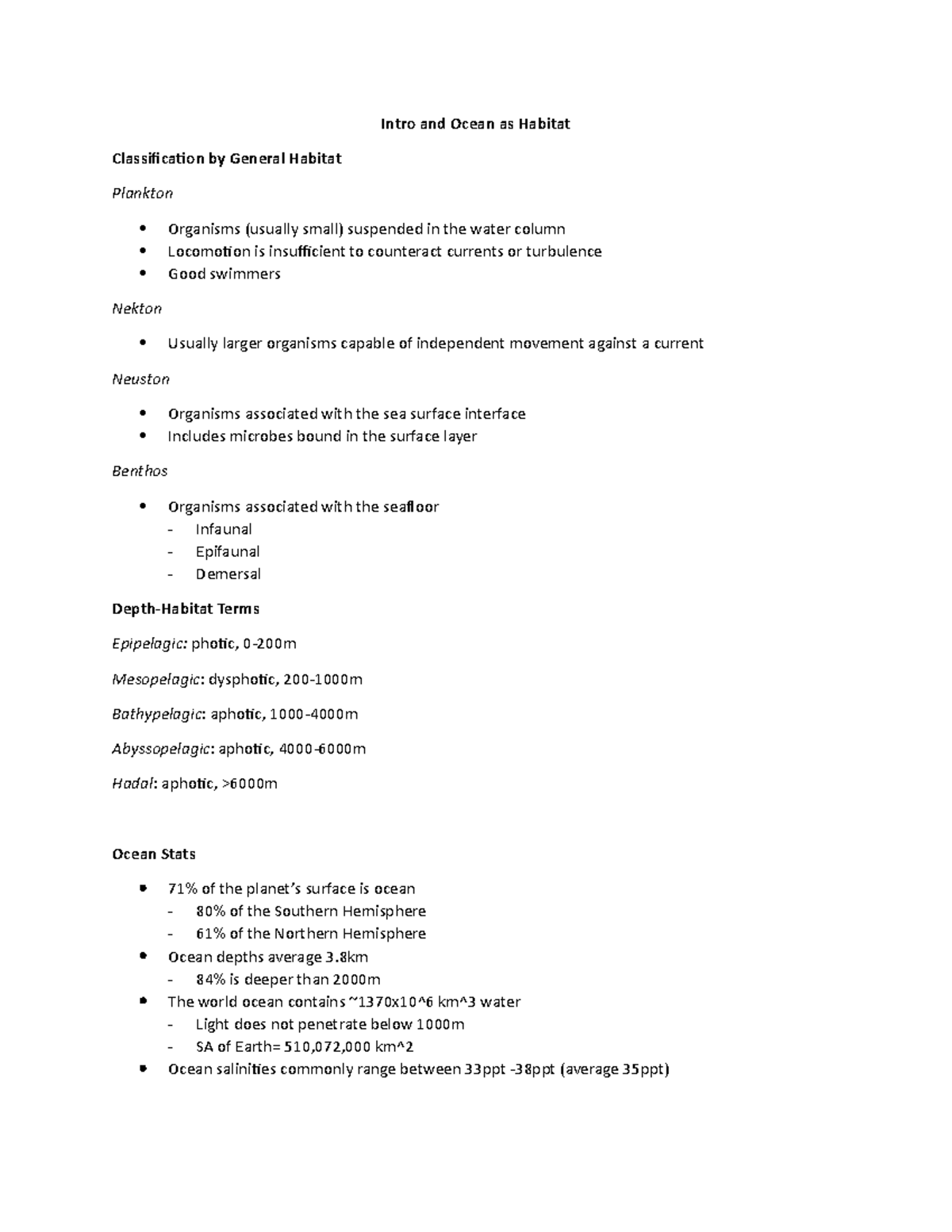 Intro and ocean as habitat - Intro and Ocean as Habitat Classification ...