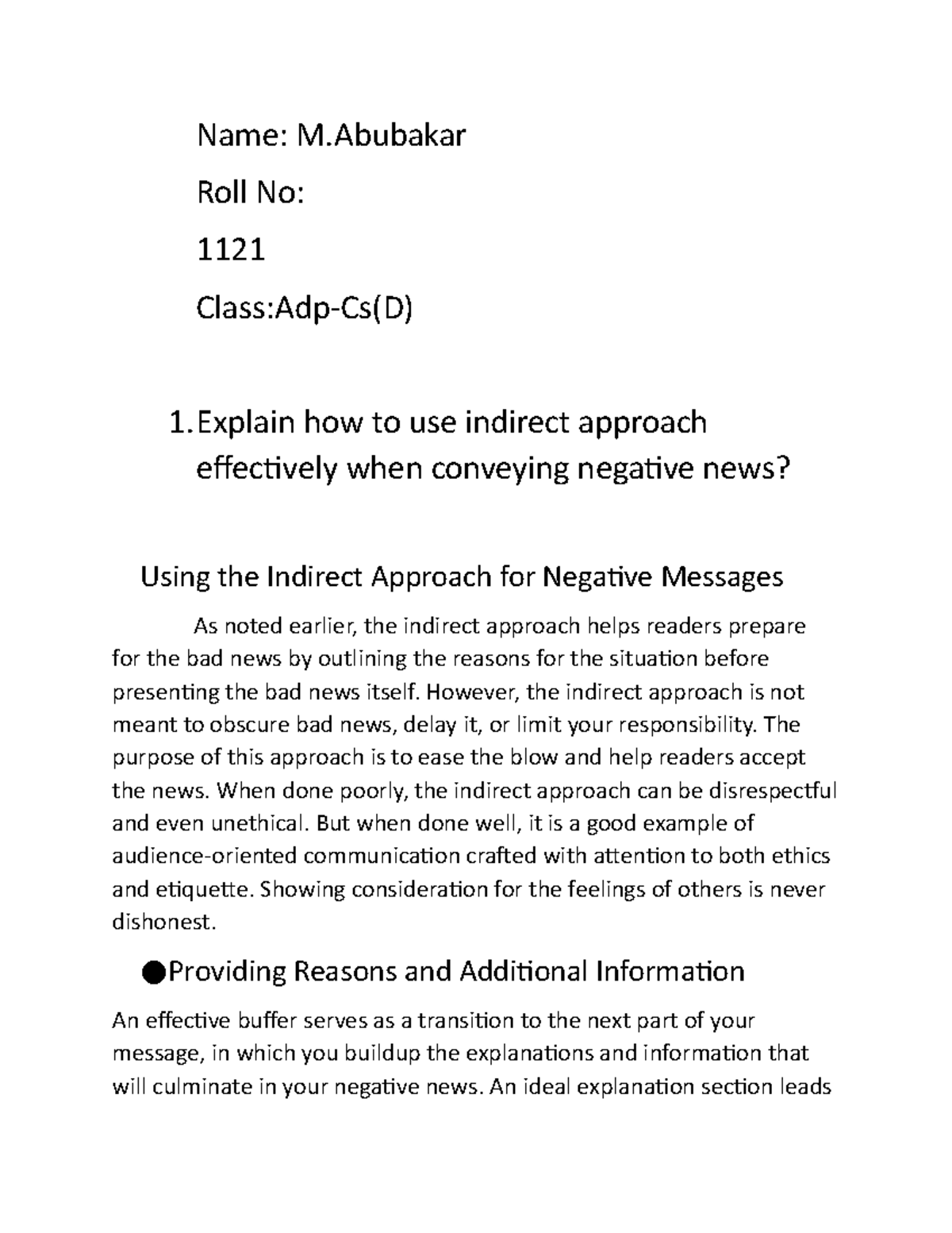 Explain how to use indirect approach effectively when conveying ...