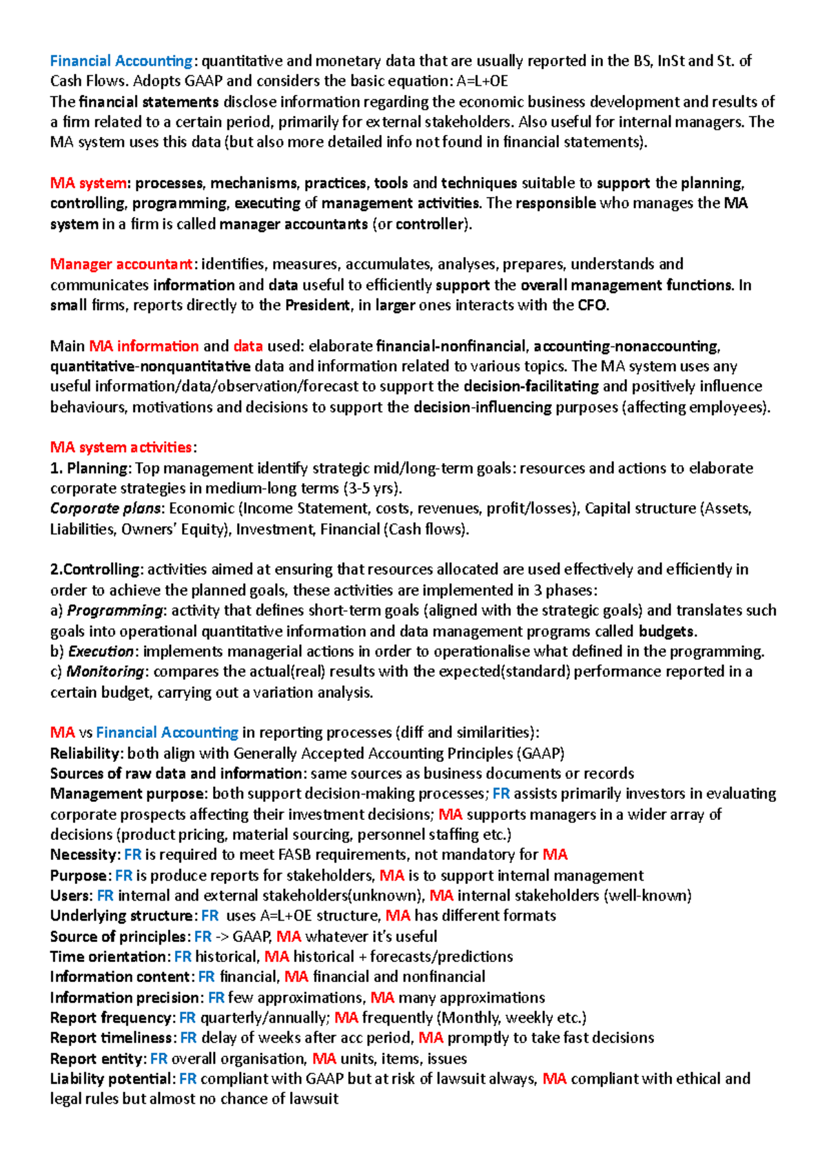 Management Control - Notes for Exam - Financial Accounting ...