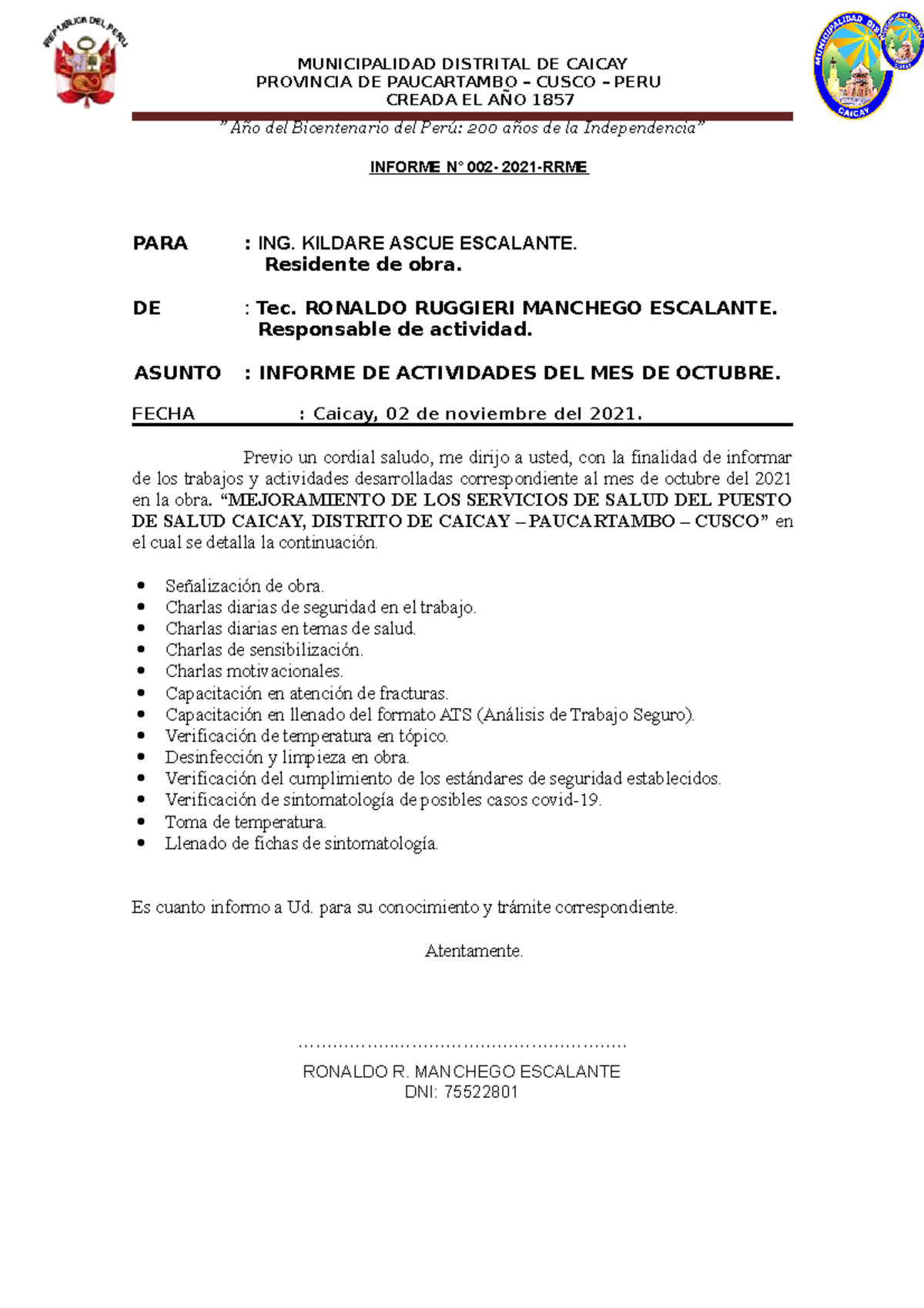 Informe actividades 2 - sdsad dh sadhsaj hashd khas jkcj i ackjcasjk ...