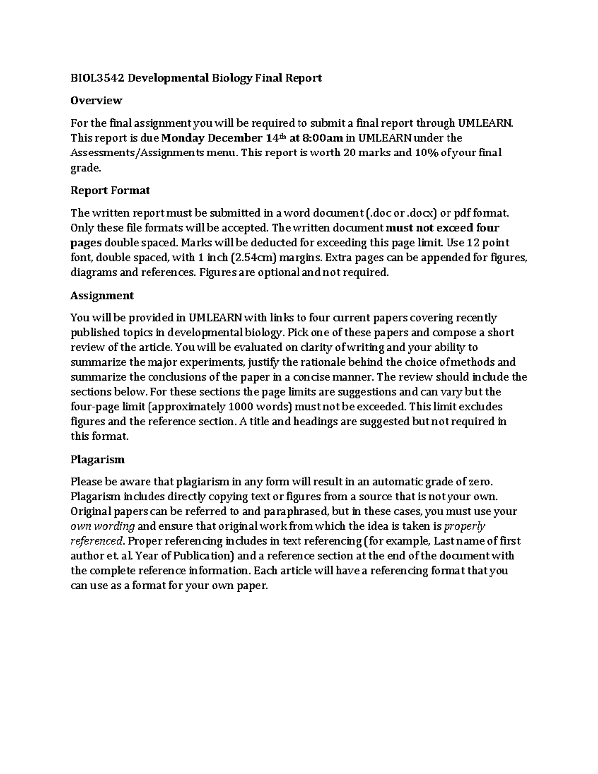 Final Report Assignment F2020 - BIOL3542 Developmental Biology Final ...