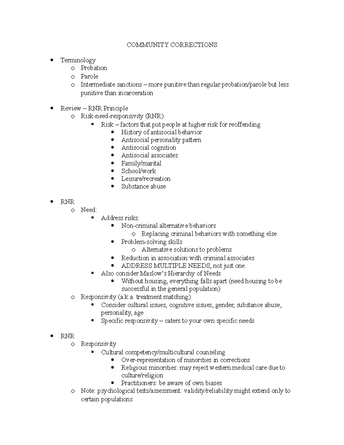 Community Corrections - COMMUNITY CORRECTIONS Terminology o Probation o ...
