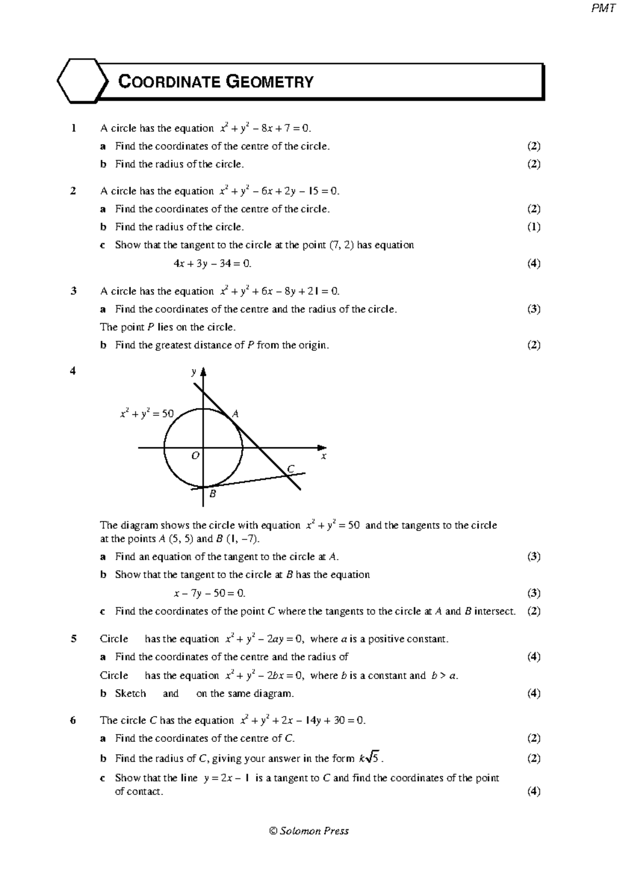 6a. Mixed exam-style questions on coordinate geometry - Solomon Press ...