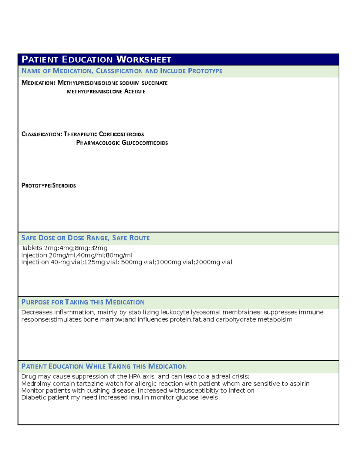 Nursing - Drug Cards for Patient Teaching - PATIENT EDUCATION WORKSHEET ...
