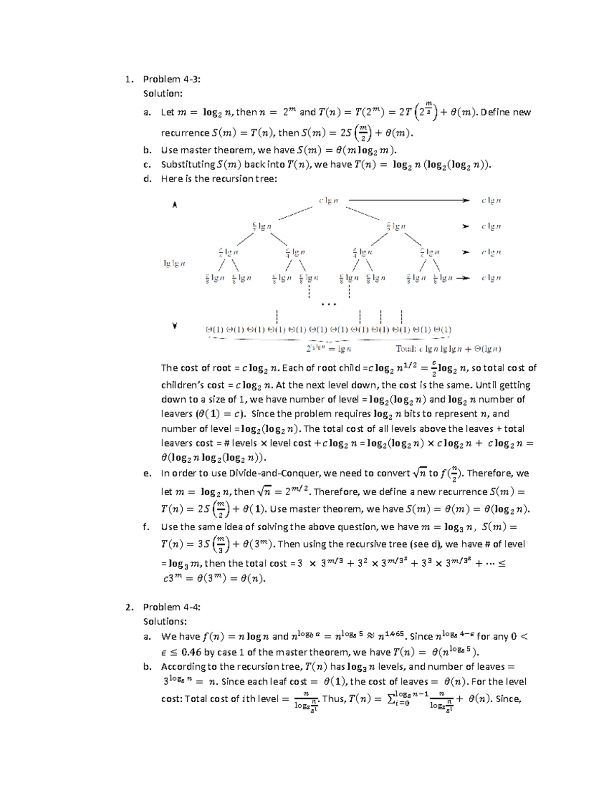 HW 02 SOLN - Solutions and Practise maths - Problem 4-3: Solution: a. Let 𝑚 = log 2 𝑛, then 𝑛 ...