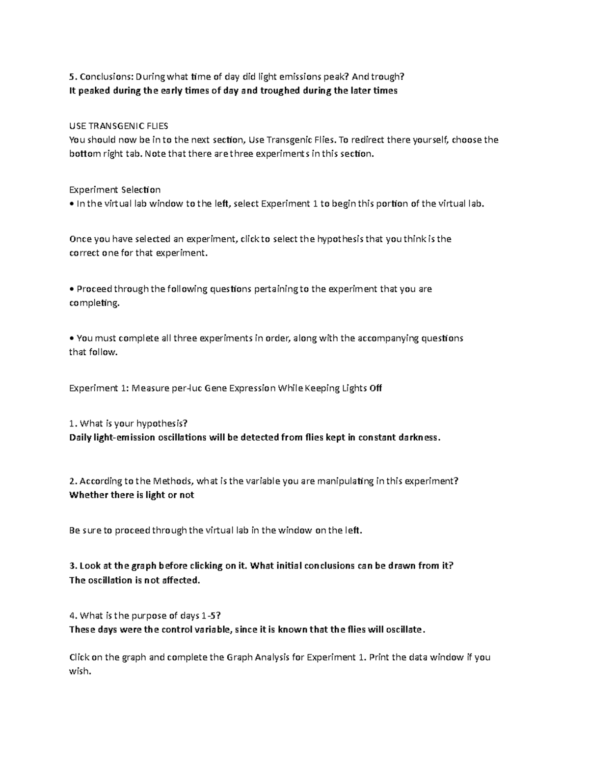 Lab Report 8 - For virtual lab on flies - Conclusions: During what Ɵme ...