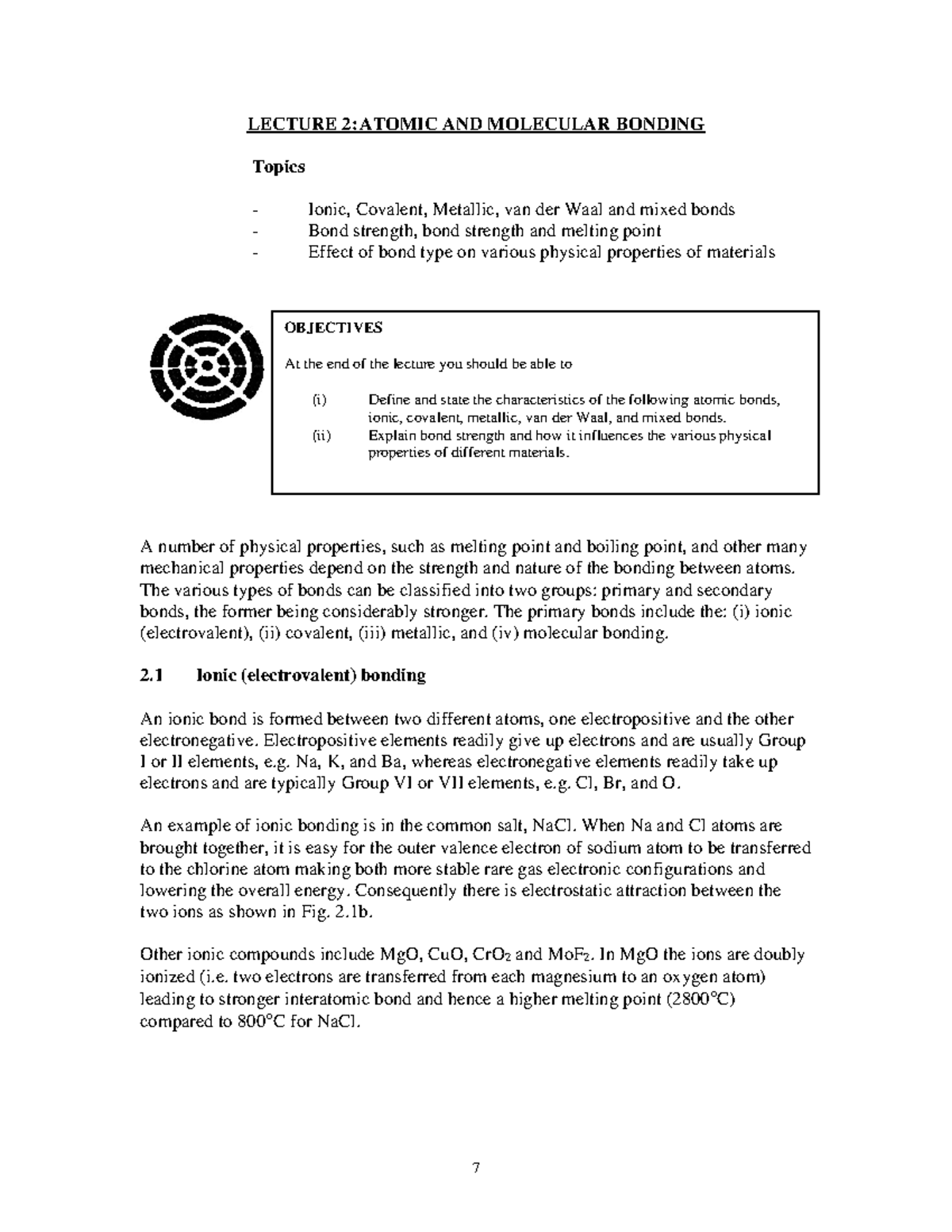 Moleculer Bonding - biology - LECTURE 2: ATOMIC AND MOLECULAR BONDING ...