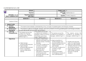 Table of contents g9 dll - Daily Lesson Log in Grade 9 Mathematics ...