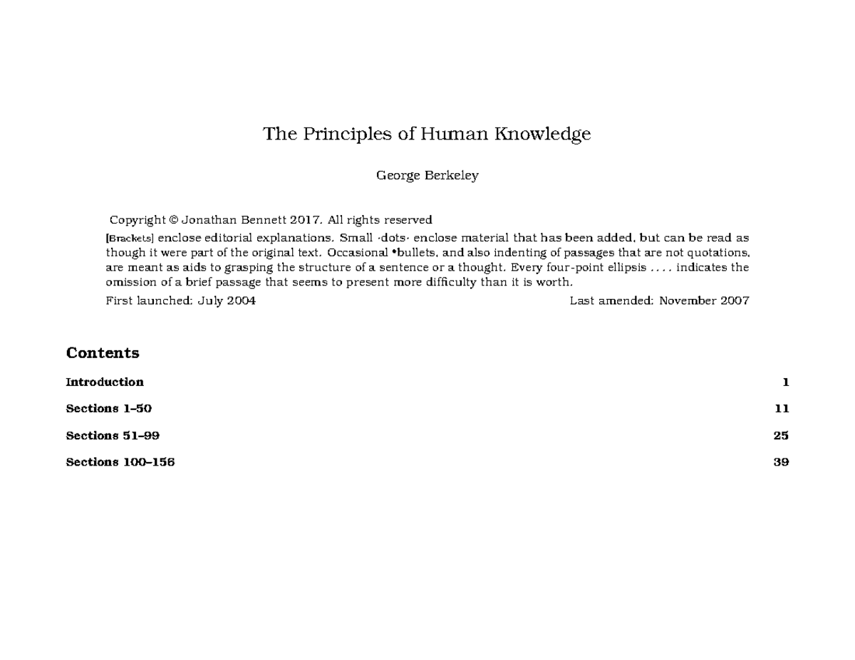 George Berkeley - The Principles of Human Knowledge (Sections 1-50 ...