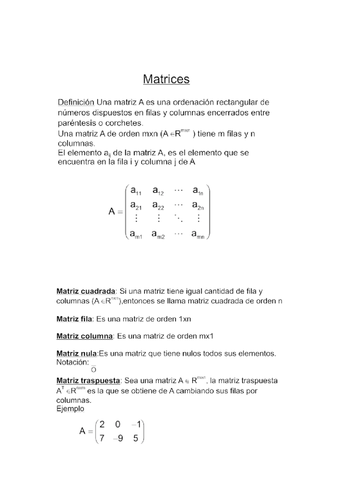 Matrices Matematica - Matemática- Ciclo Superior - Studocu