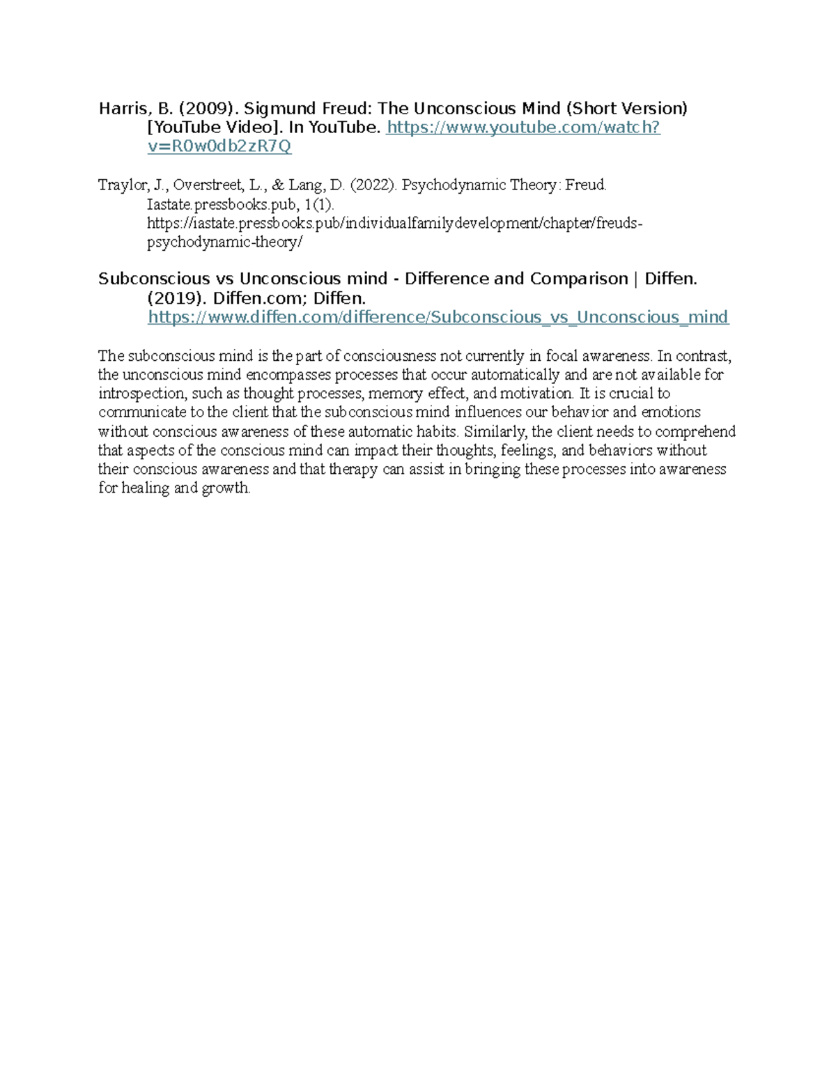 Harris - notes - Harris, B. (2009). Sigmund Freud: The Unconscious Mind ...
