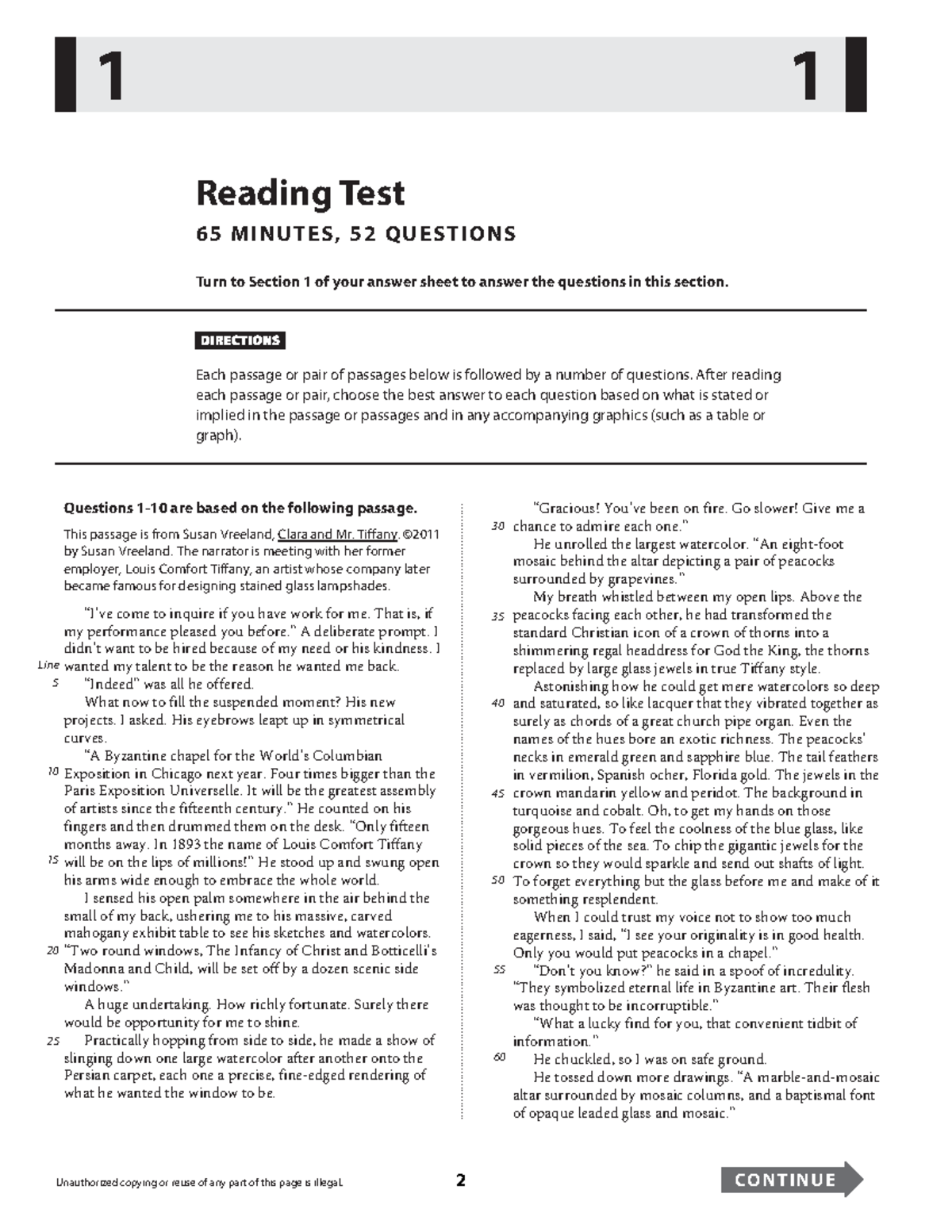 2022 October US SAT - prcactice - Reading Test 65 MINUTES, 52 QUESTIONS ...