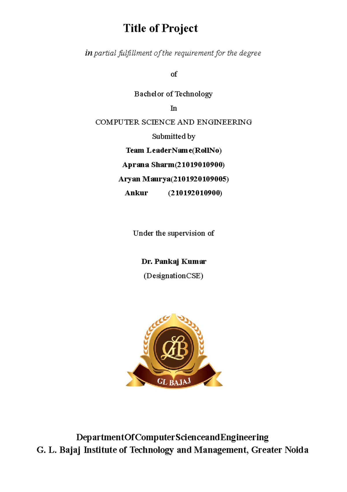 Miniproject Synopsis - Mini project program - Title of Project in ...