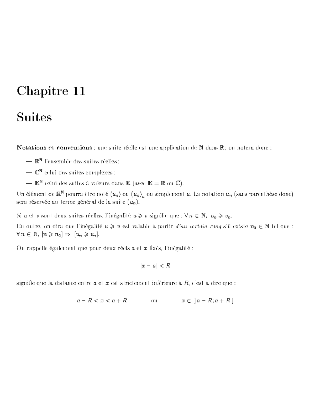 Suites réels ou comléxes - Chapitre 11 Suites Notations et conventions ...