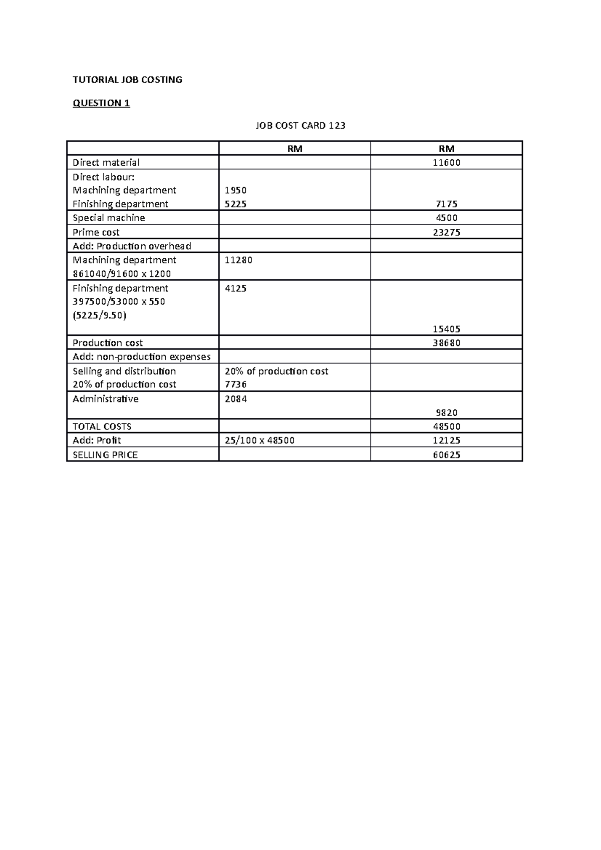 Tutorial JOB Costing - TUTORIAL JOB COSTING QUESTION 1 JOB COST CARD ...