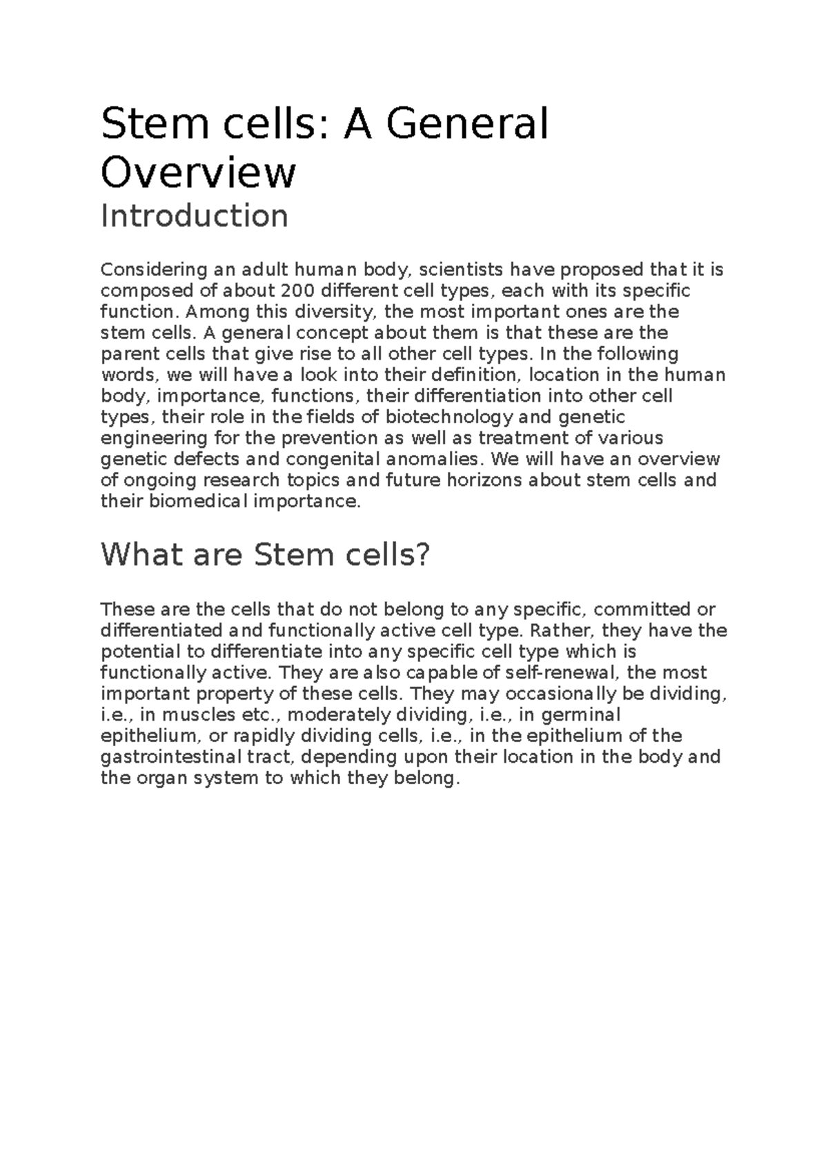 Stem cells - my work - Stem cells: A General Overview Introduction ...