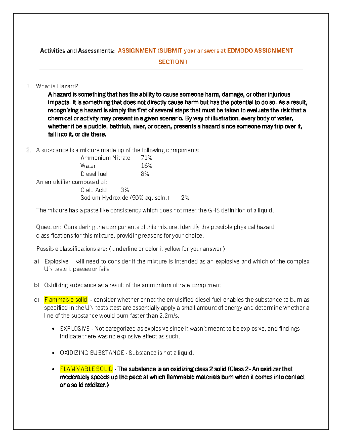 CHEM - LESSON 1 UNIT1 - Activities and Assessments: ASSIGNMENT (SUBMIT ...