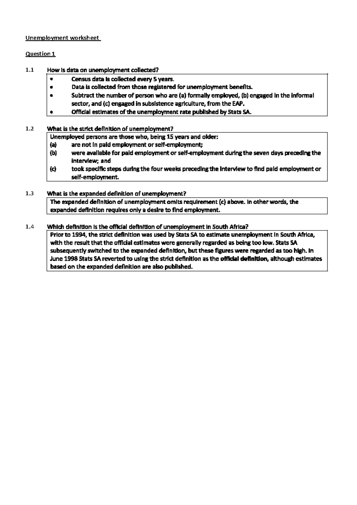 Worksheet - Unemployment - revision 2023 - Unemployment worksheet ...