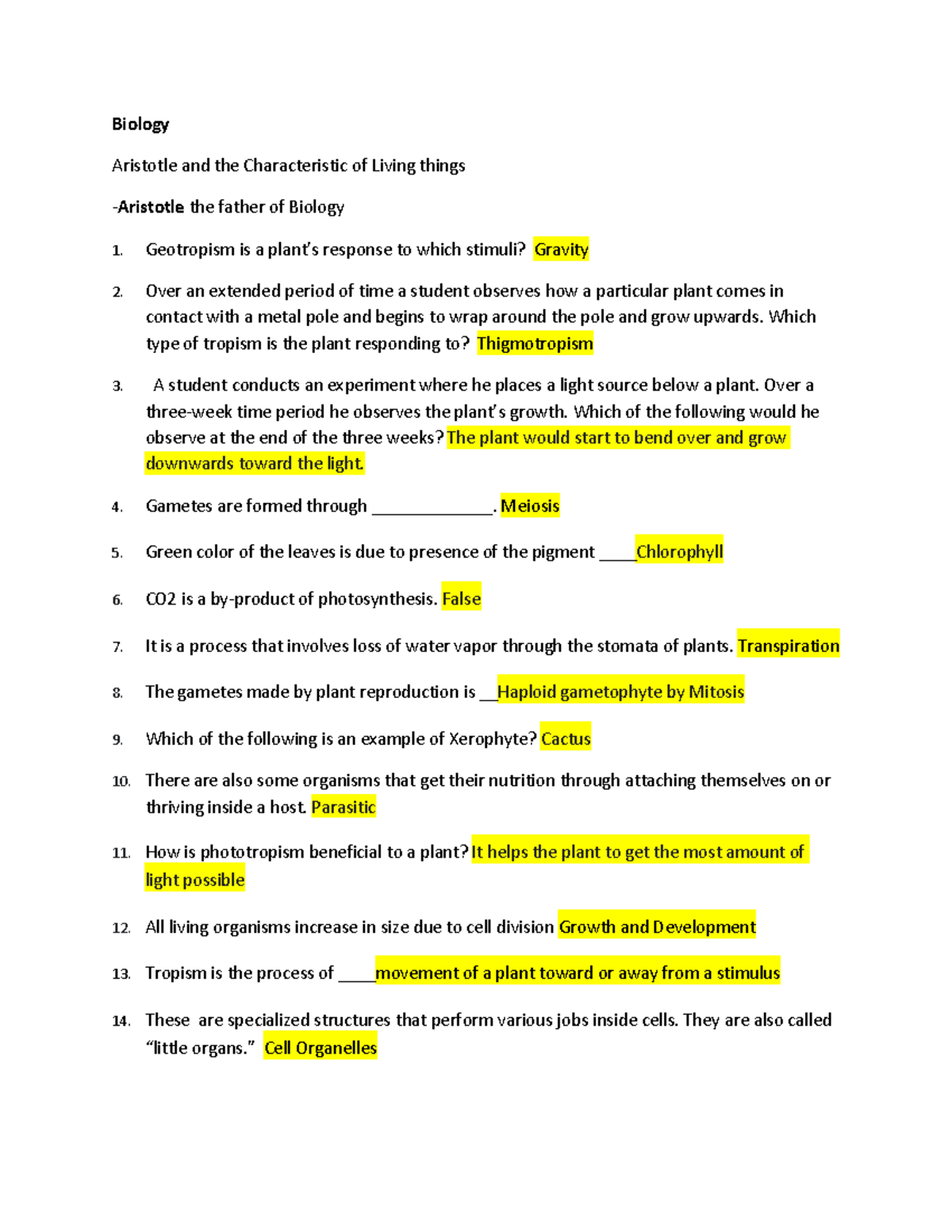 Biology-Reviewer-PNS - Biology Aristotle and the Characteristic of ...