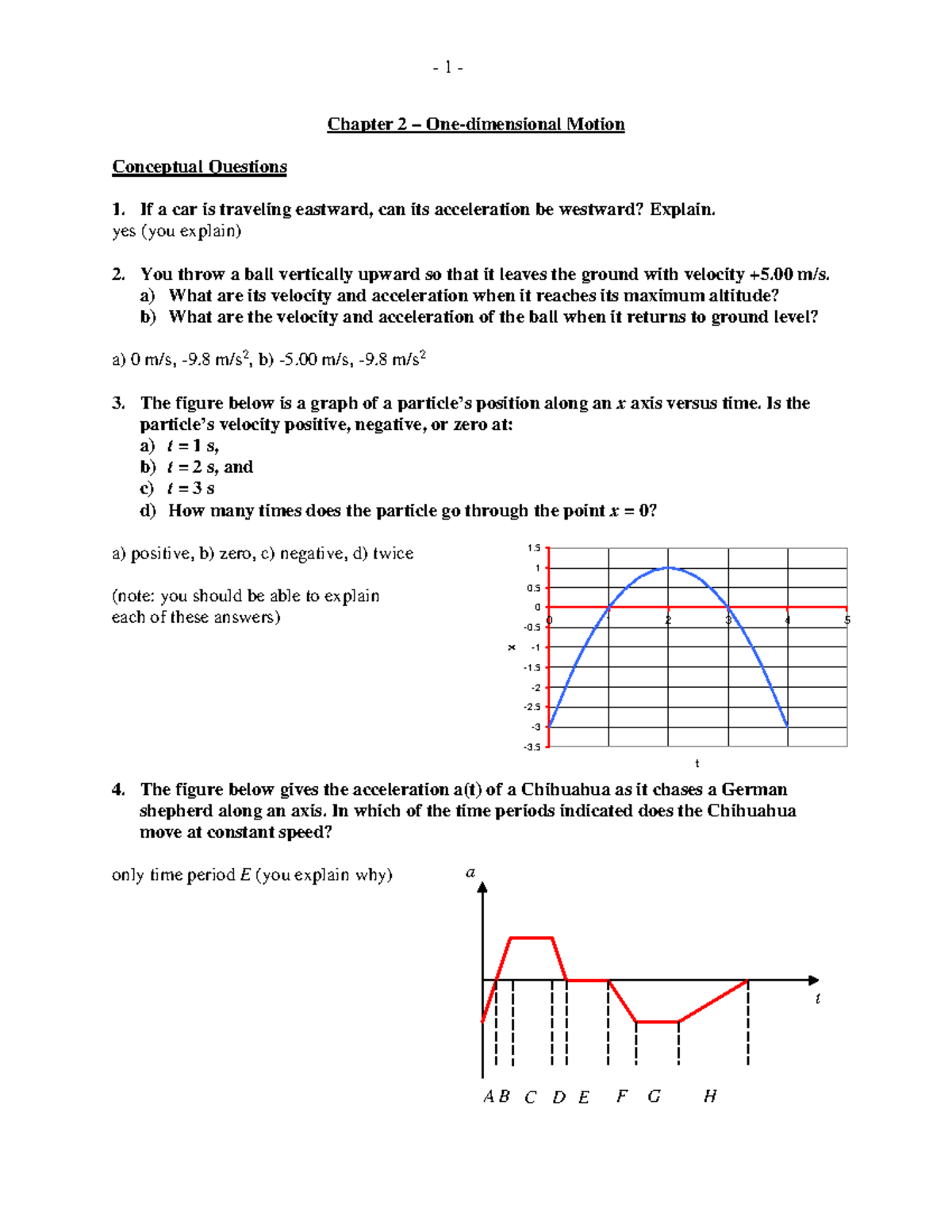 EPHY1150 Chapter 2 Kinematics - Chapter 2 – One-dimensional Motion ...