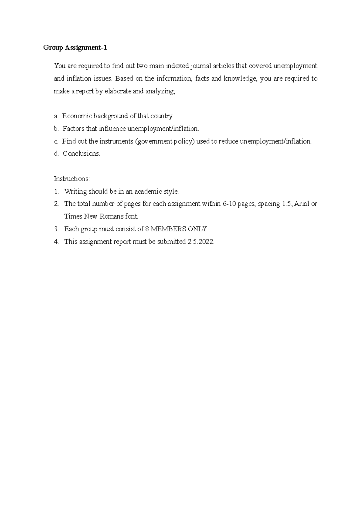 Group Assignment-1 Economy - Group Assignment- You are required to find out two main indexed ...