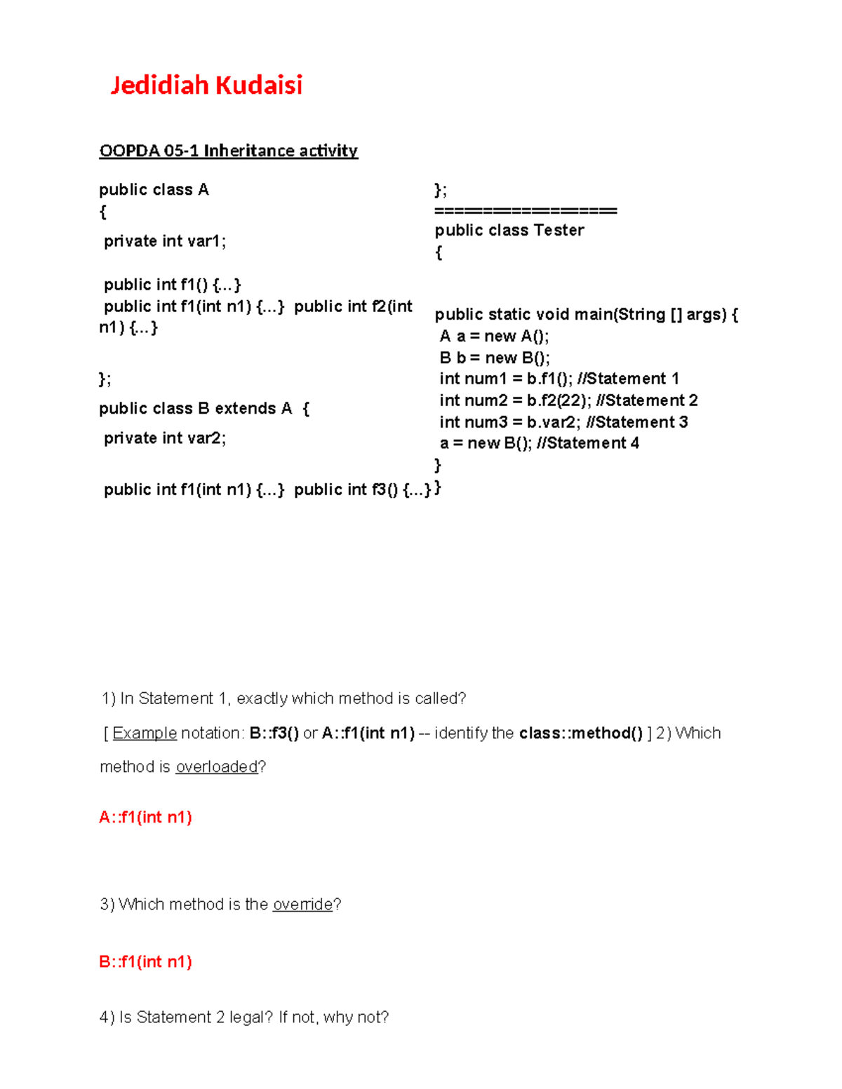 Lab05 1 Inheritance Activity Jedidiah Kudaisi. - Jedidiah Kudaisi OOPDA ...