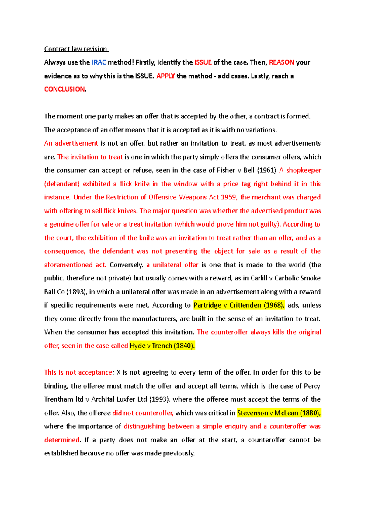Offer acceptance contract law - Contract law revision Always use the ...