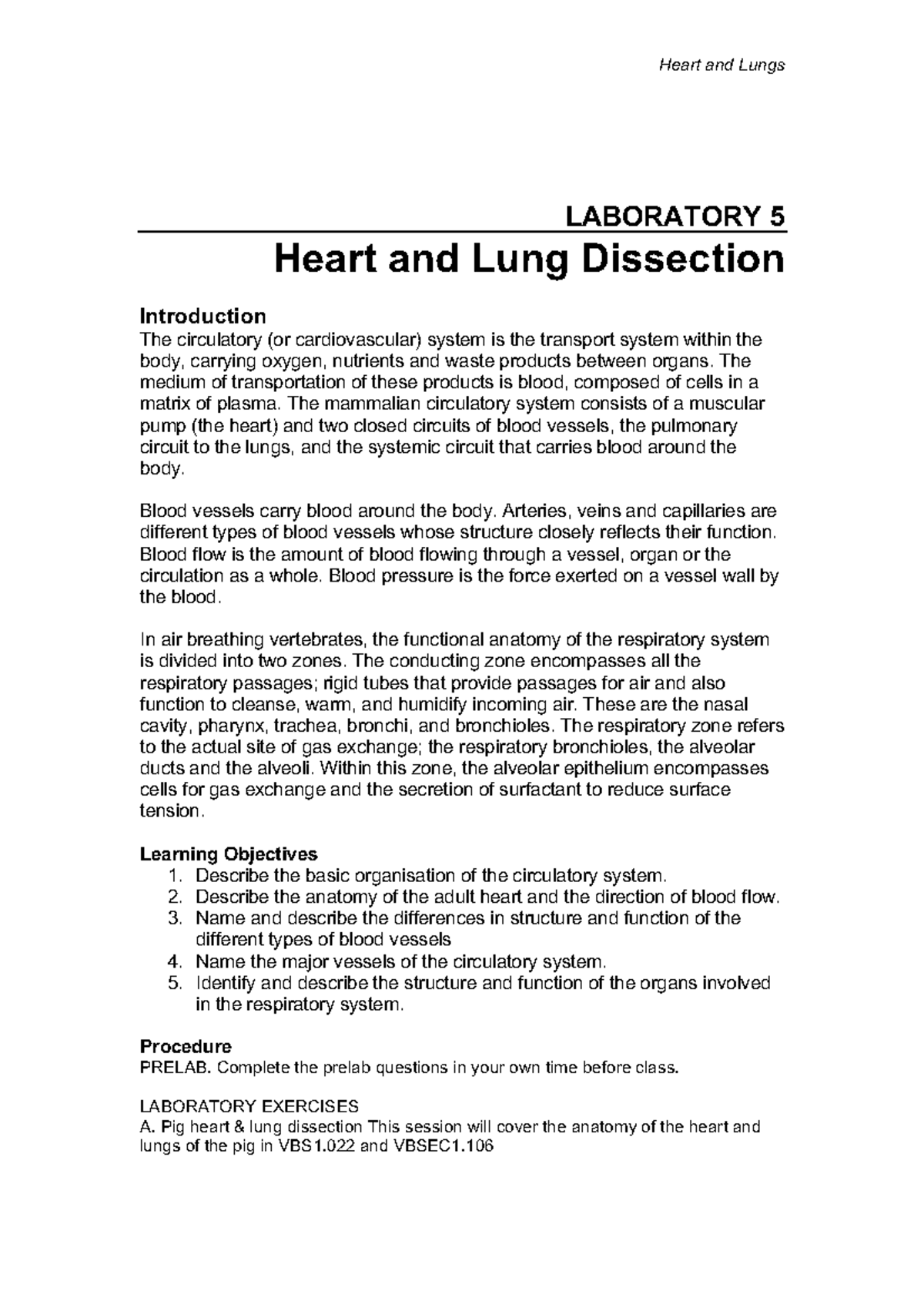 LAB 5 Manual - LABORATORY 5 Heart and Lung Dissection Introduction The ...
