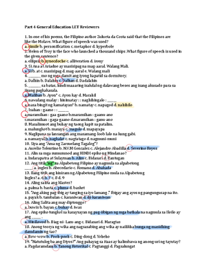 3 - Let reviewer for gen ed with answer - PART 3 GENERAL EDUCATION (100 ...