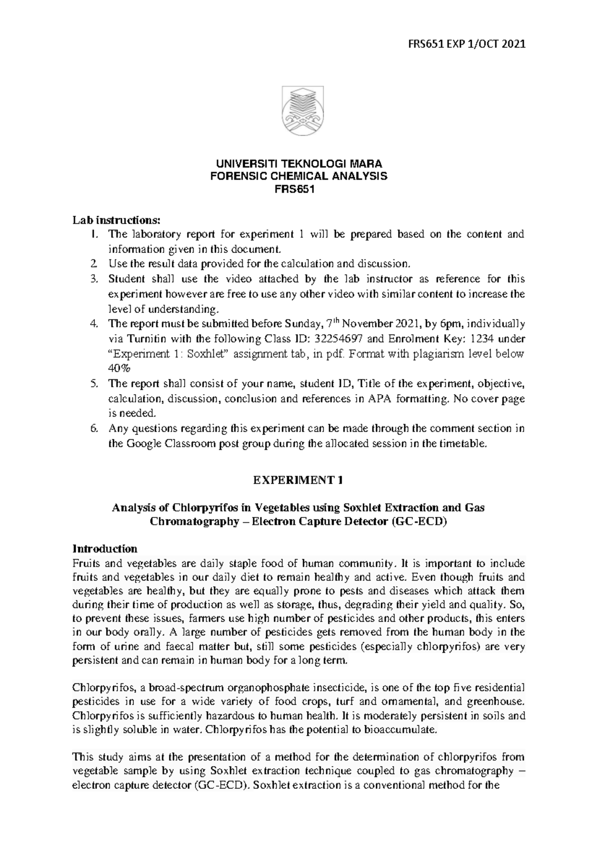 Experiment 1 LAB Instruction AND Manual - Lab instructions: UNIVERSITI ...