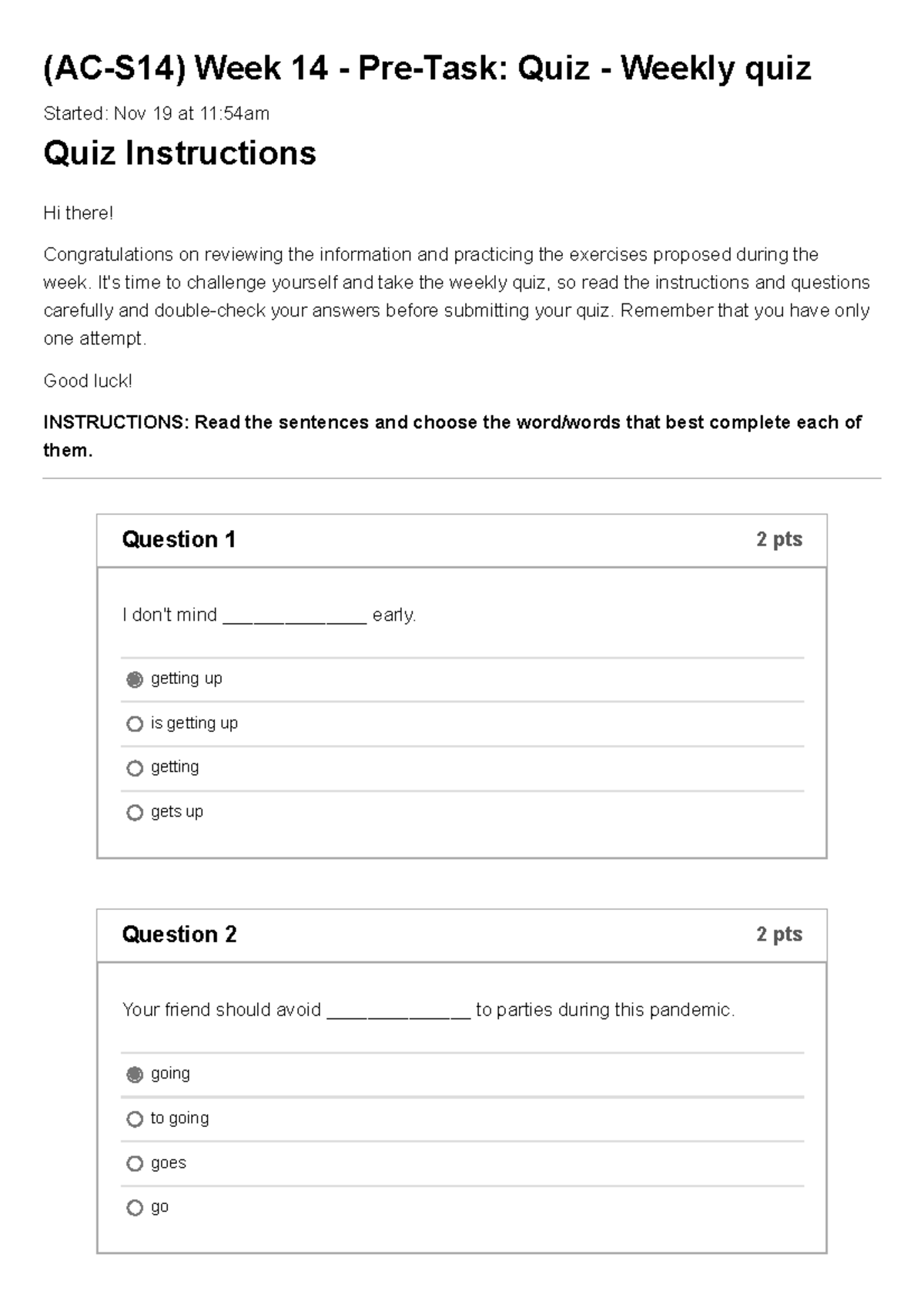 Ingles 4 semana 14 Quiz (AC-S14) Week 14 - Pre-Task Quiz - Weekly quiz ...