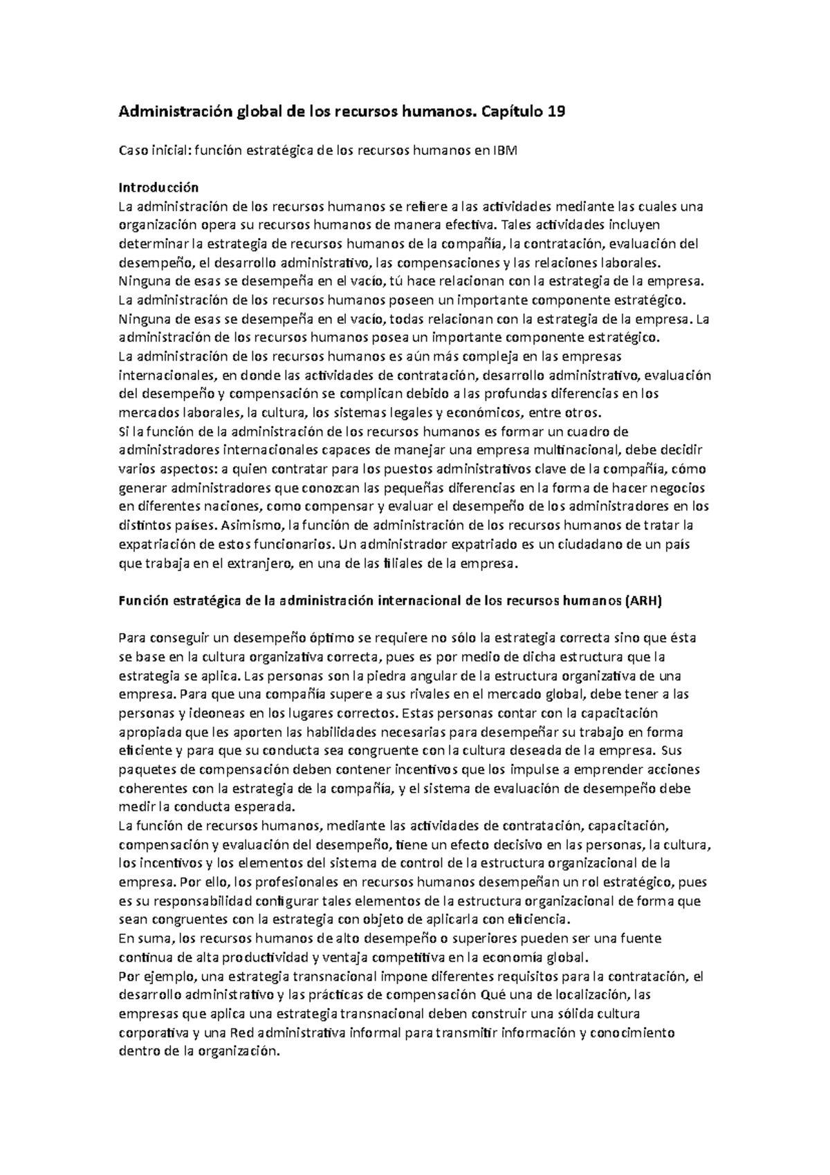 Capitulo 19 NNII - resumen - Administración global de los recursos ...