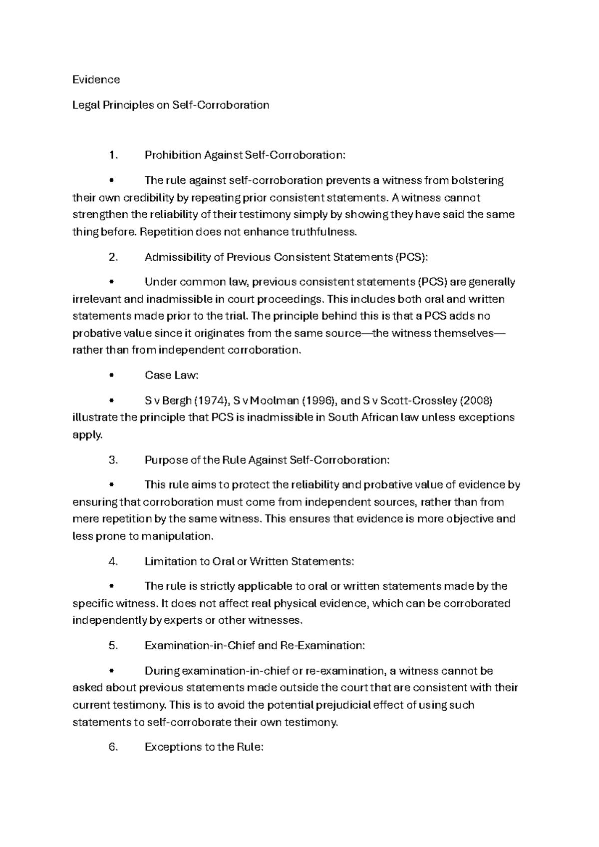 Evidence self corroboration and previous consistent statements ...