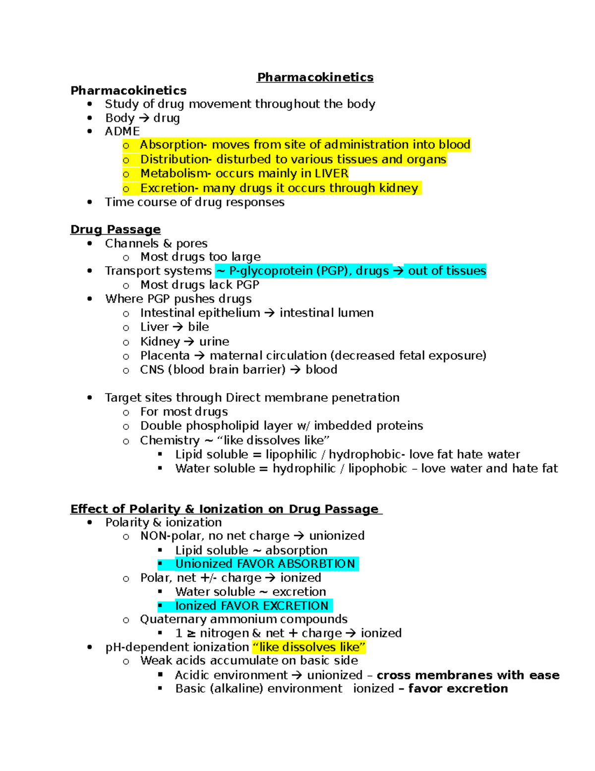 Mod 2 lesson 1 - Pharmacokinetics Pharmacokinetics Study of drug ...