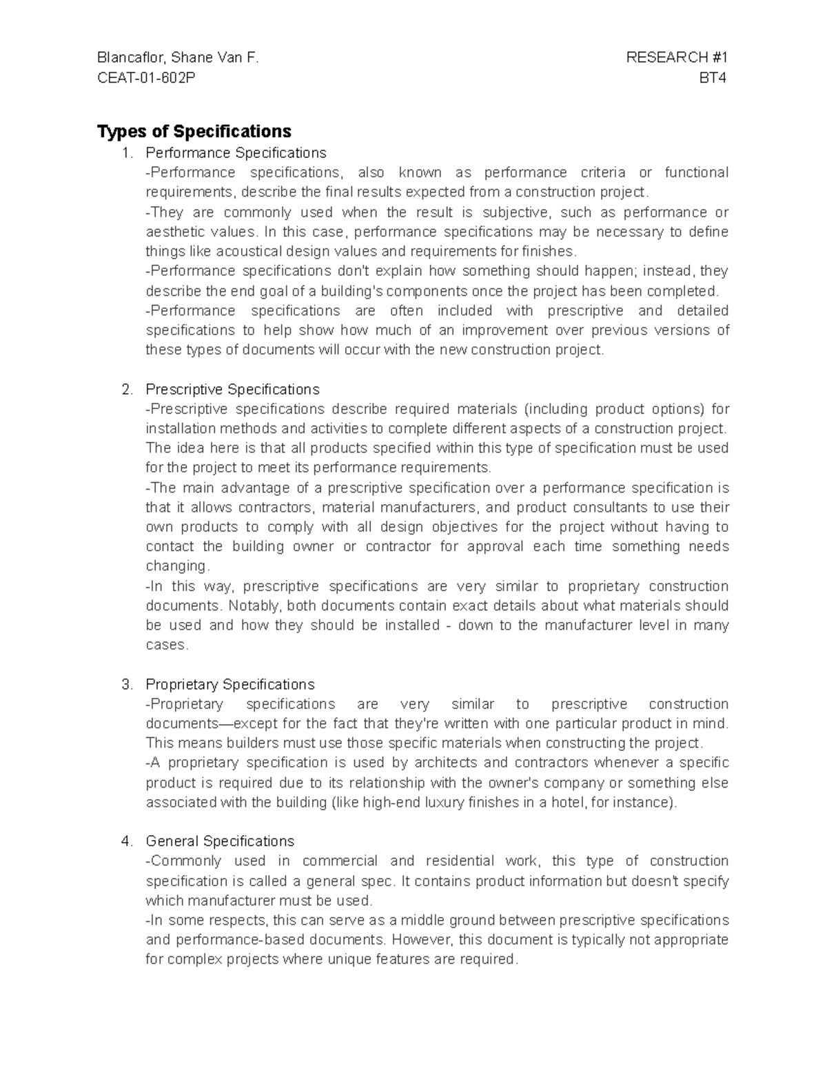 Blancaflor BT4 Research - CEAT-01-602P BT Types of Specifications ...