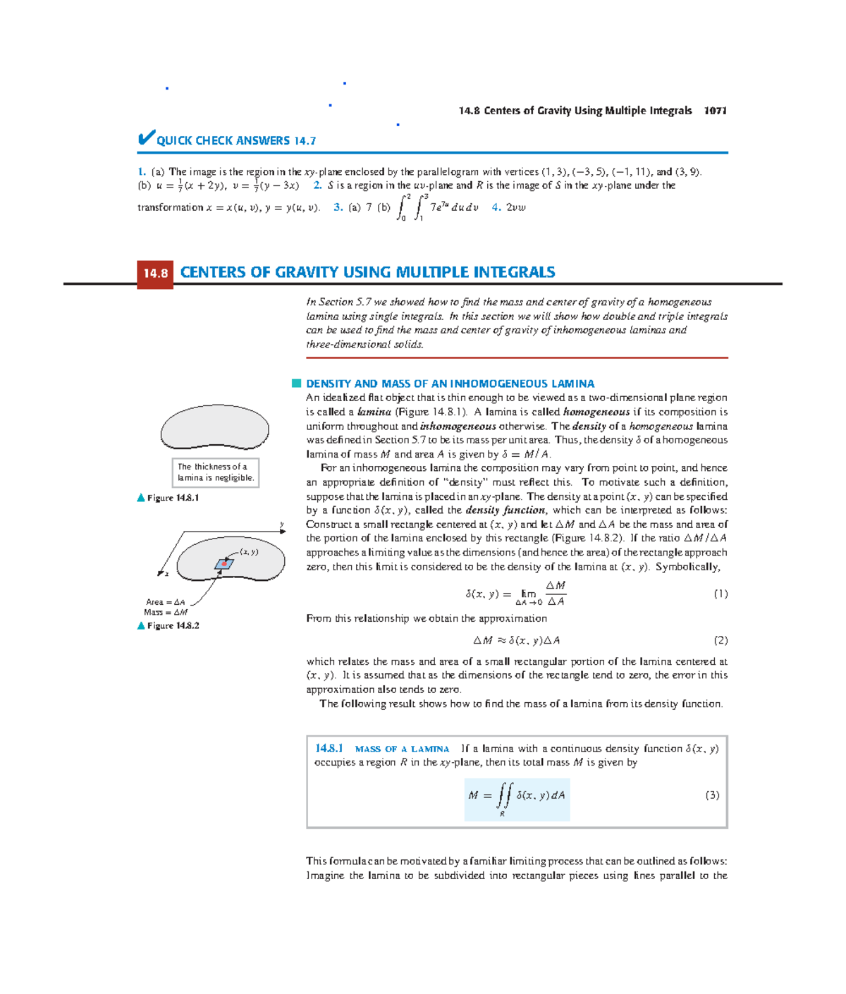 Math work ch14-7 - Math work - 14 Centers of Gravity Using Multiple Integrals 1071 QUICK CHECK ...