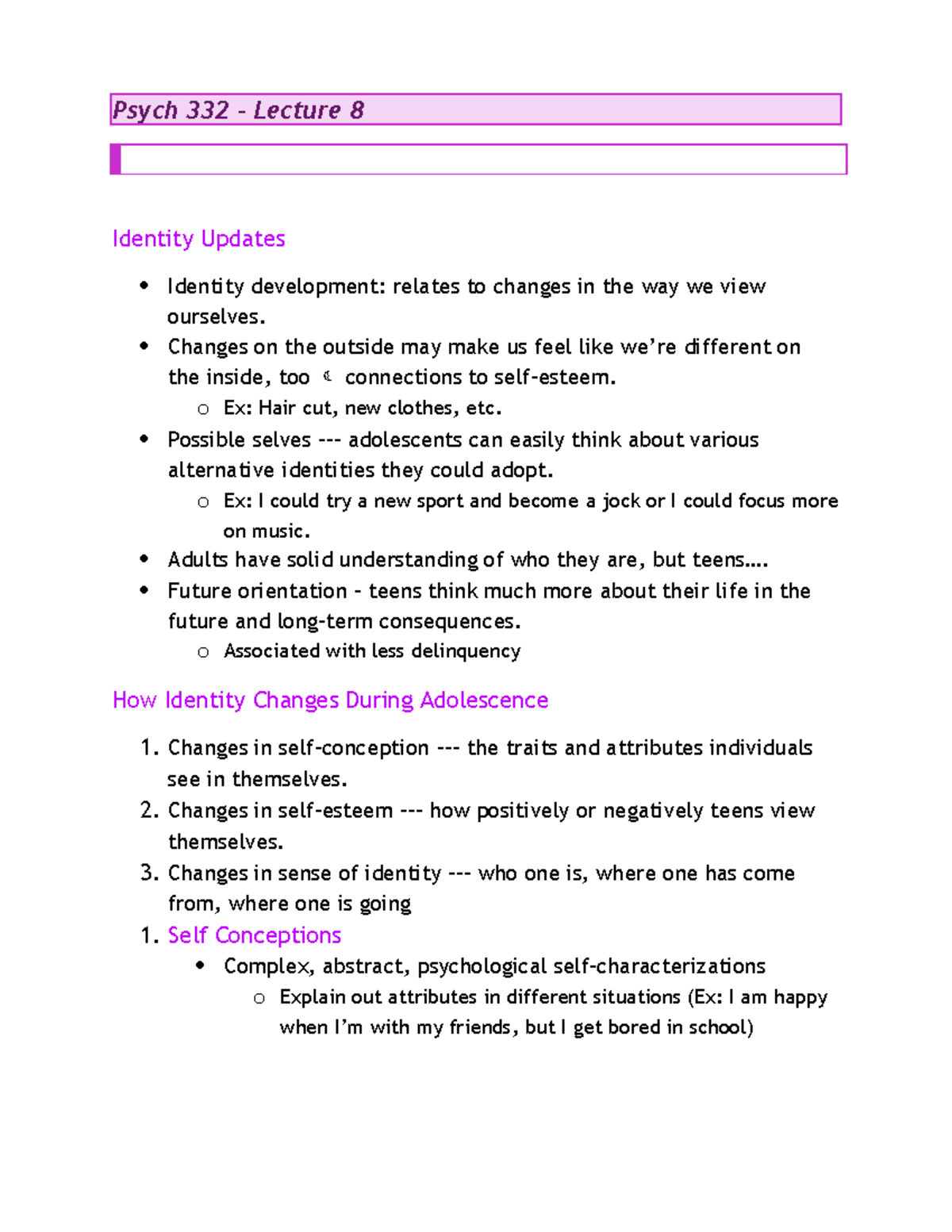 Psych 332 - Lecture 8 - Chapter 8 goes through identity and identity ...
