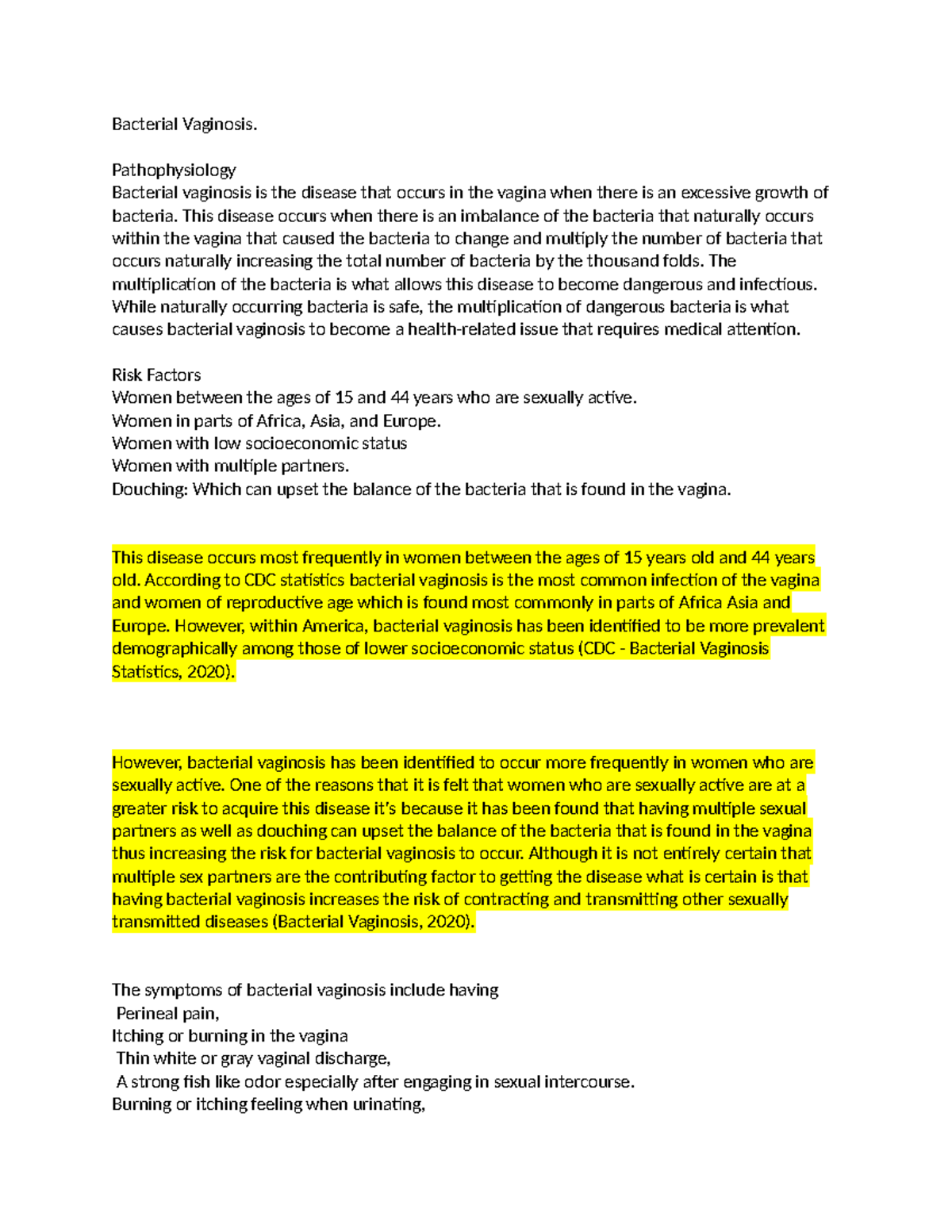 Bacterial Vaginosis - Coursework for peds - Bacterial Vaginosis ...