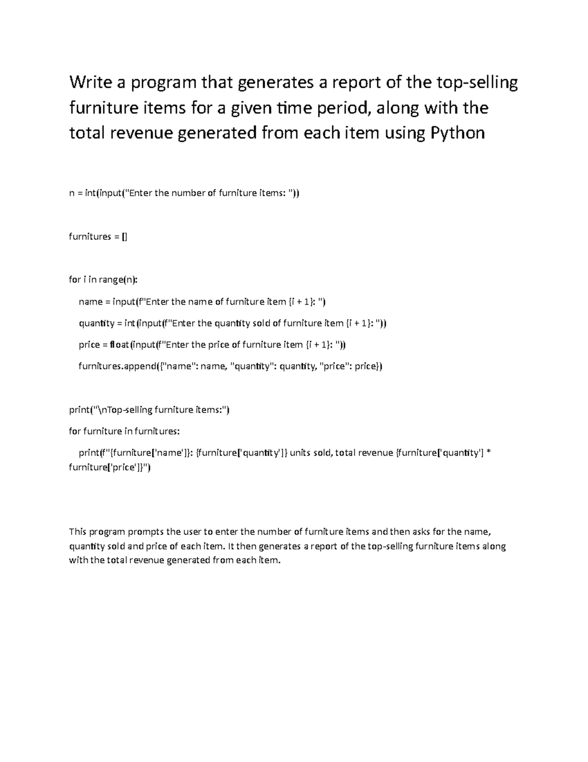 Comp6031 Revenue Generated Python Write A Program That Generates A Report Of The Top Selling