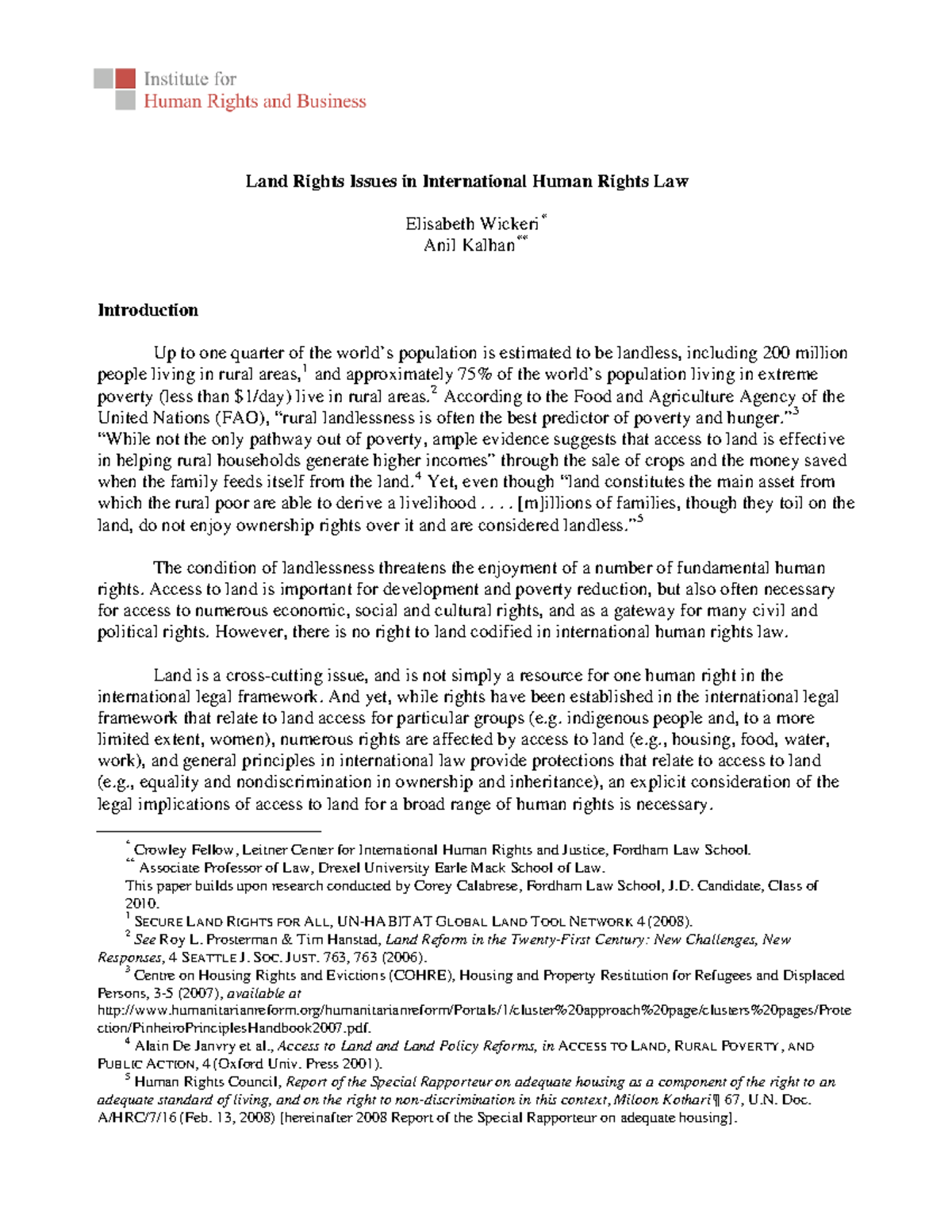 Land Rights Issues in International HRL - 2 According to the Food and ...