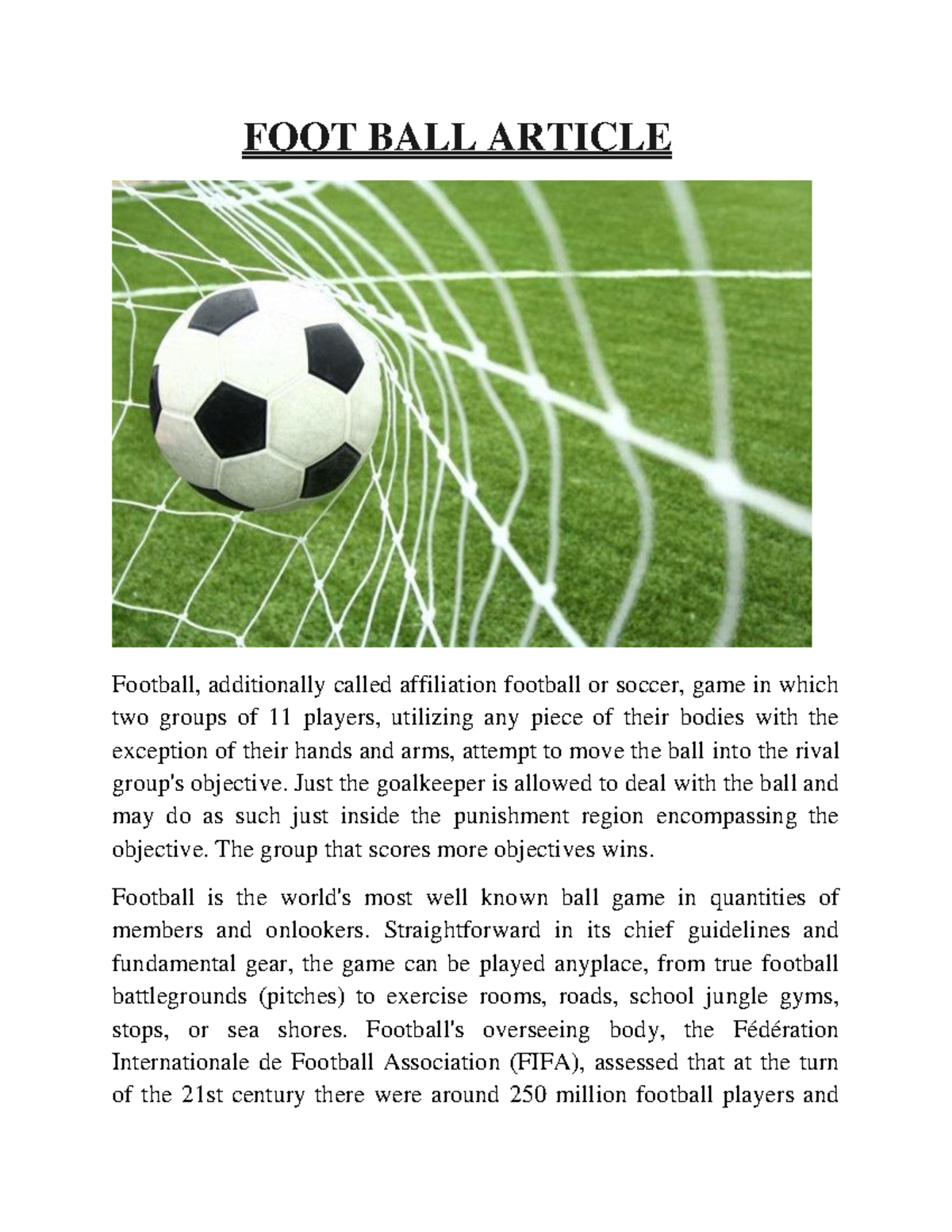 The Foot Ball History Article pattern - XLRI - Studocu